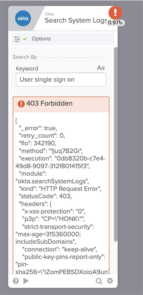okta workflows how to fix the 403 forbidden error when using search