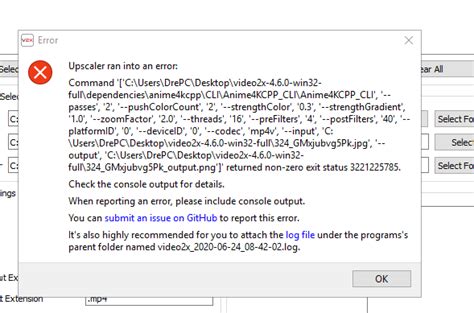 returned non zero exit status 3221225785 · issue 308 · k4yt3x video2x