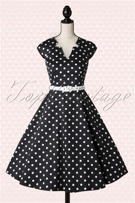 50s Raphaella Polkadot Swing Dress In Black And White