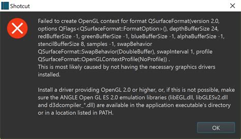 failed to create opengl context for format qsurfaceformat · issue 722