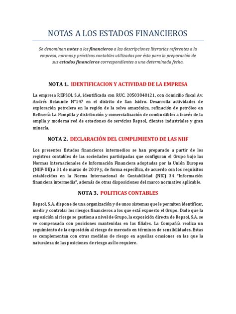 Notas A Los Estados Financieros 28 09 Normas Internacionales De