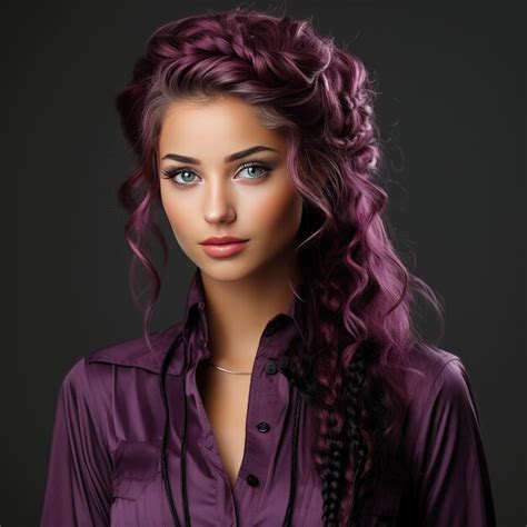Premium Ai Image Beautiful Purple Makeup Model With Braids
