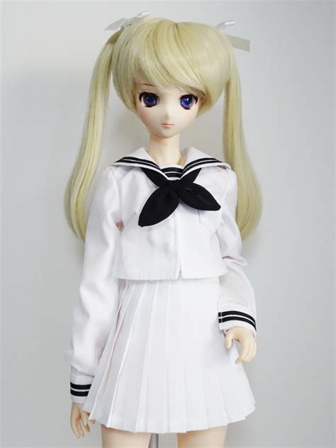 オビツ50 セーラー服 校則丈（胸当てあり 白×黒ライン） 【50cm】オビツ50 48 制服（セーラー服・ブレザー） セーラー服 冬服