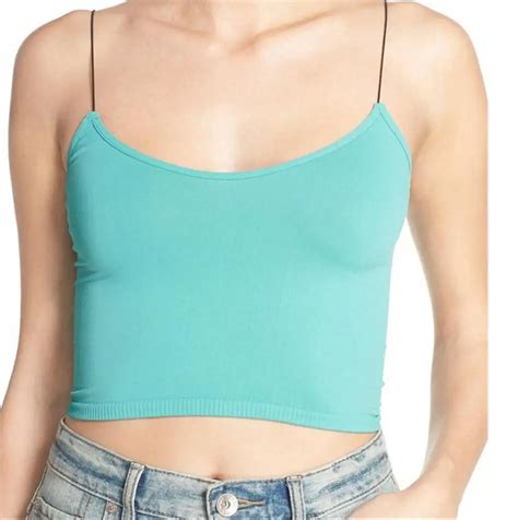 Womens Basic Stretch Seamless Spaghetti Strap Tank Tops Cropped Cami