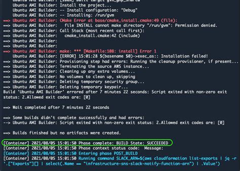 amazon web services codebuild shows succeeded however it should be
