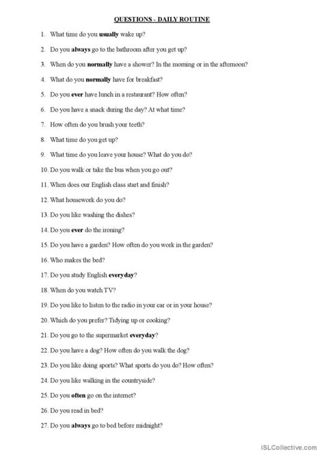 Daily Routine Questions English Esl Worksheets Pdf And Doc