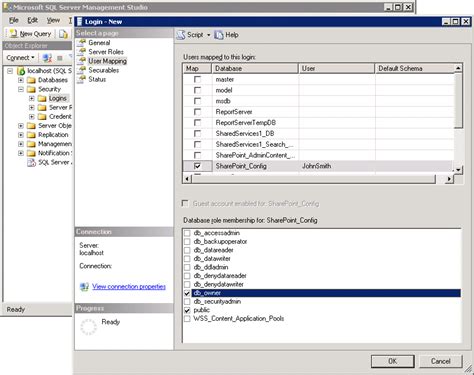 adding the database owner role for microsoft sql server coveo