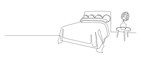 Premium Vector Continuous One Line Drawing Of Double Bed And Table
