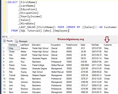 sql last value