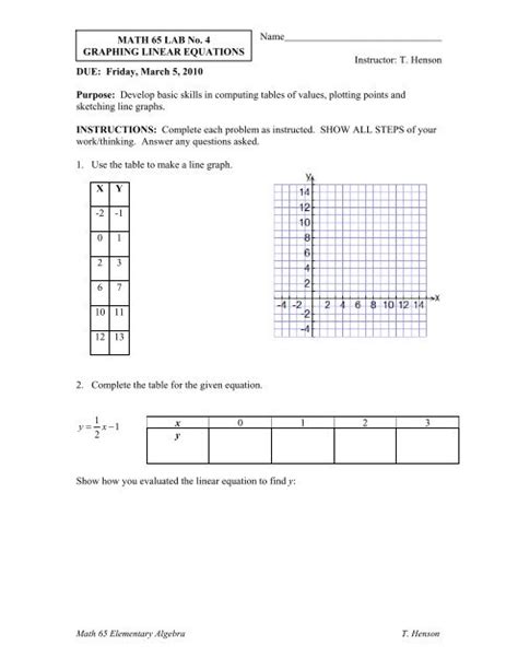 Graphing Linear Equations Using A Table Of Values Answers Elcho Table