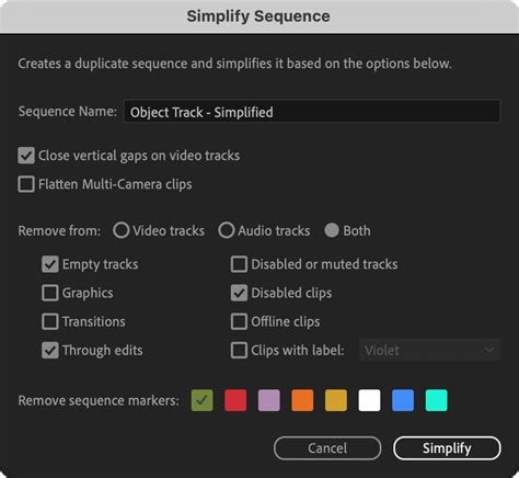 new simplify sequence in adobe premiere pro v22 larry jordan