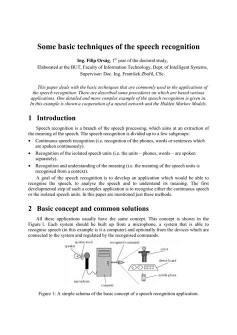 Pdf Some Basic Techniques Of The Speech Recognition