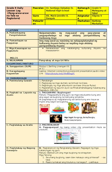 Lesson Plan Grade 2 Filipino