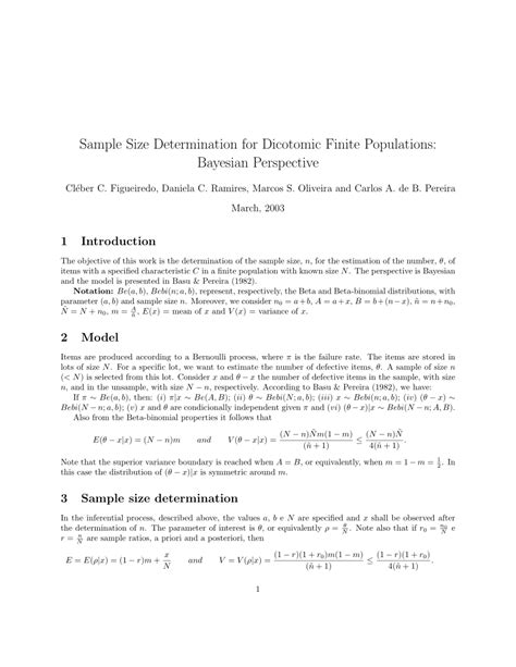 pdf sample size determination for dicotomic finite populations