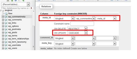 php how do i add on update cascade to my existing mysql tables