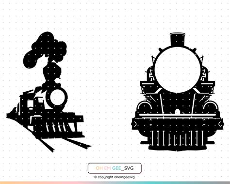 The Silhouettes Of Trains Are Shown In Black And White