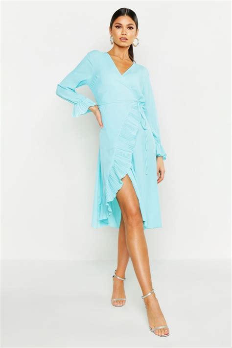 Pleated Chiffon Flare Sleeve Midi Dress Boohoo