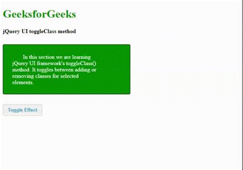 jquery ui toggleclass method geeksforgeeks