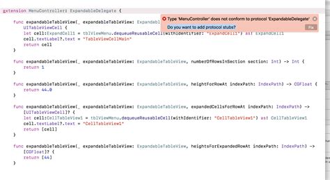 xcode is showing error do you want to add protocol stubs in swift