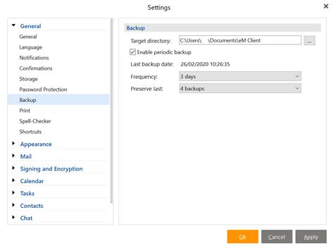 how to work with automatic backups in em client em client