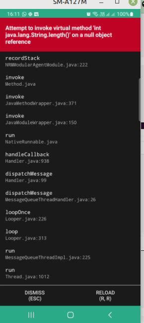 react native error attempt to invoke virtual method int java lang