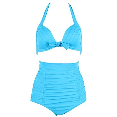Womens 50s Retro Push Up Halter Neck High Waisted Bikini Sets Swimsuit