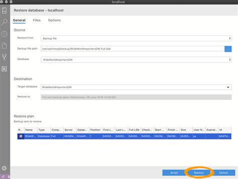 how to restore a sql server database on a mac using azure