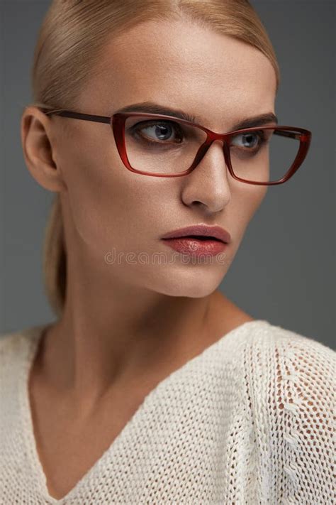 Woman In Fashion Glasses Beautiful Female In Stylish Eyeglasses Stock