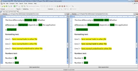 compare two ms word documents with compare suite