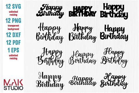 Cake Topper Bundle Svg Happy Birthday Bundle Cake Topper Svg Happy