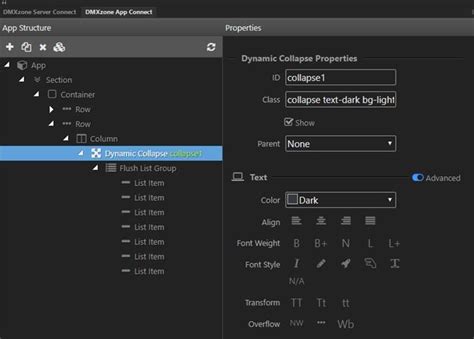 app connect bootstrap 4 collapse version 2 extensions dmxzone