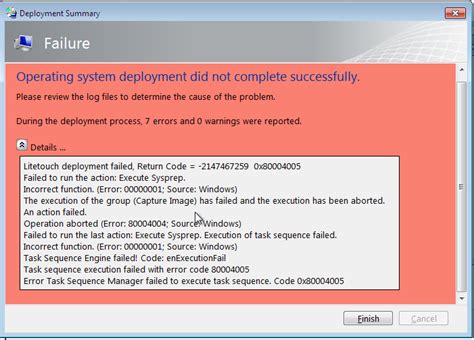 windows server 2008 sysprep and capture task sequence failing using