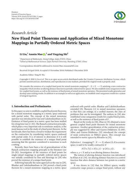 pdf new fixed point theorems and application of mixed monotone