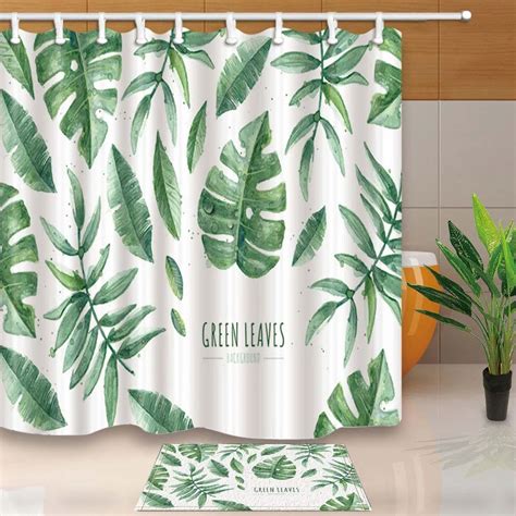 Summer Green Leaves Shower Curtain Tropical Plants Printing Custom