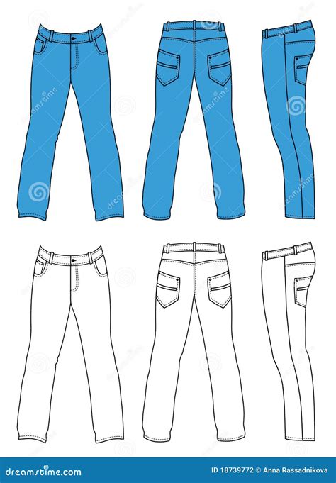 Blue Man S Jeans Front Back Side Views Stock Vector Illustration
