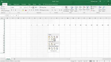 vertical to horizontal paste in excel 2016 youtube