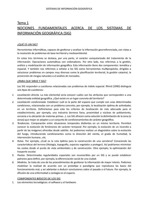 Apuntes Sig Tema1 Tema 1 Nociones Fundamentales Acerca De Los