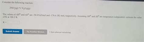 Solved Consider The Following Reaction 2no2 G N204 8