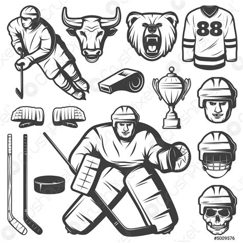 Vintage Hockey Elements Set Stock Vector 5009576 Crushpixel