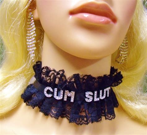 Any Size Personalized Choker Black Lace Cum Words Sissy Ddlg Bdsm Plus