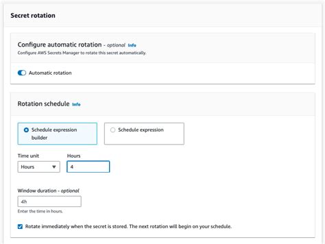 how to configure rotation and rotation windows for secrets stored in