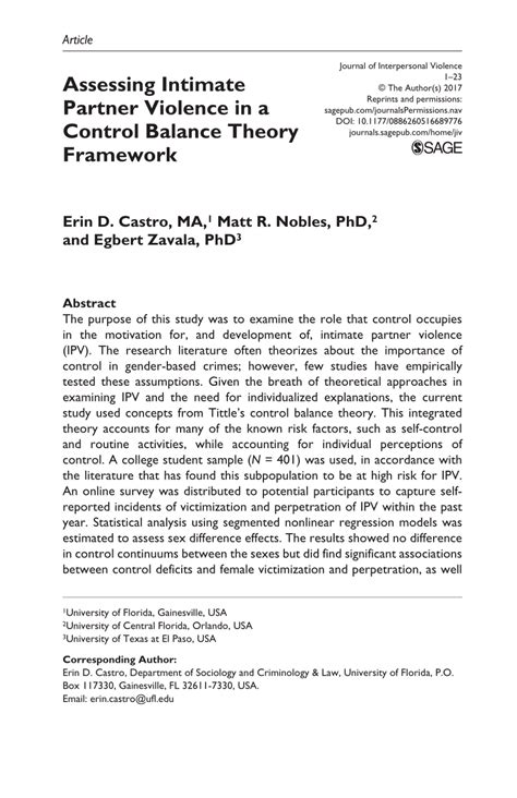 Pdf Assessing Intimate Partner Violence In A Control Balance Theory
