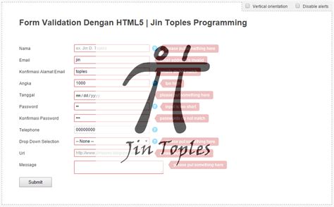 cara membuat form validation dengan html5 dan javascript