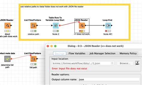 json file path from list files folders not showing in json reader via