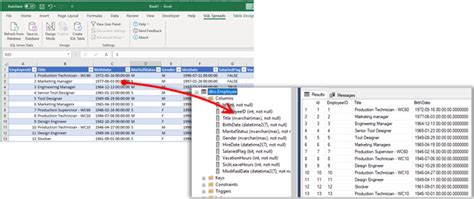 create sql server tables from within excel sql spreads help