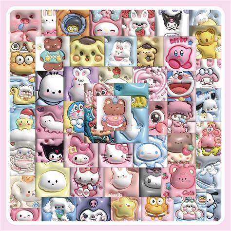 【60pcs】3d Sanrio Stickers Cute Cartoon Waterproof Sticekr Kuromi