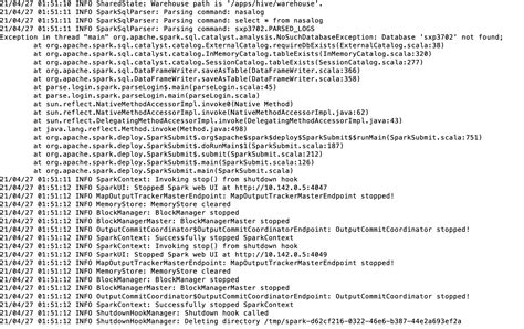 unable to access database while executing spark scala jar lab support