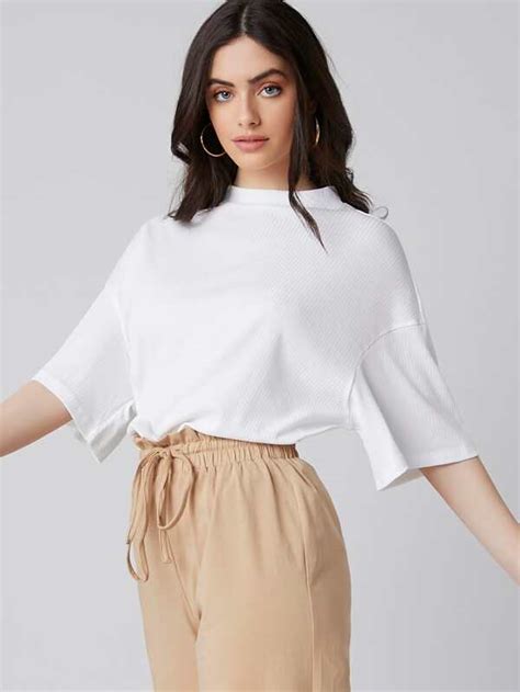 Shein Mulvari Mock Neck Rib Knit Top Shein