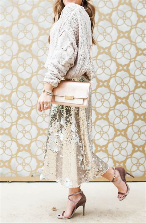 Sequin Skirt For The Holidays Glitter And Gingham Midi Skirt Outfit