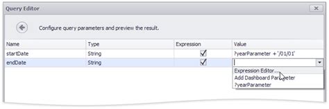 pass a dashboard parameter to a custom sql query business